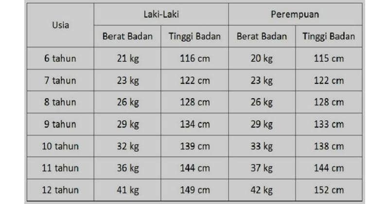 Tabel Tinggi dan Berat Badan Anak Usia 6-12 Tahun | Popmama.com
