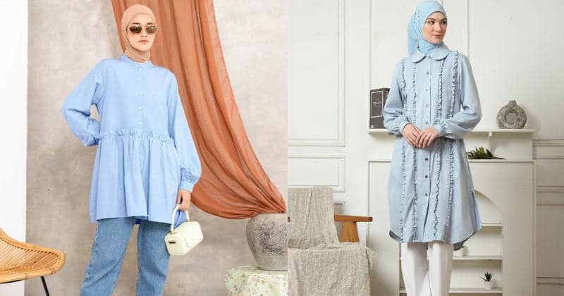 Rekomendasi Tunik Warna Powder Blue, Anggun saat Lebaran | Popmama.com