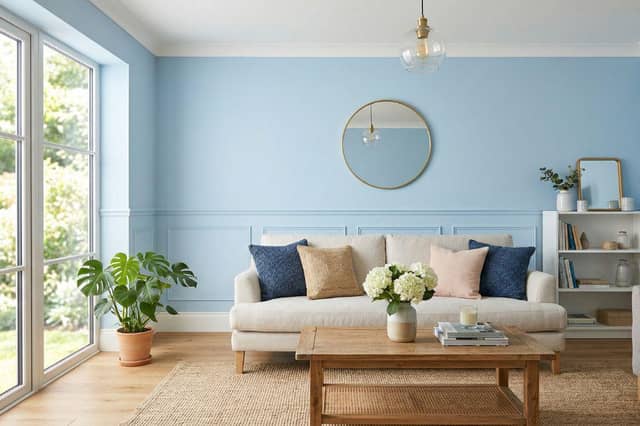 10 Ide Cat Tembok Warna Biru Muda untuk Ruang Tamu | Popmama.com